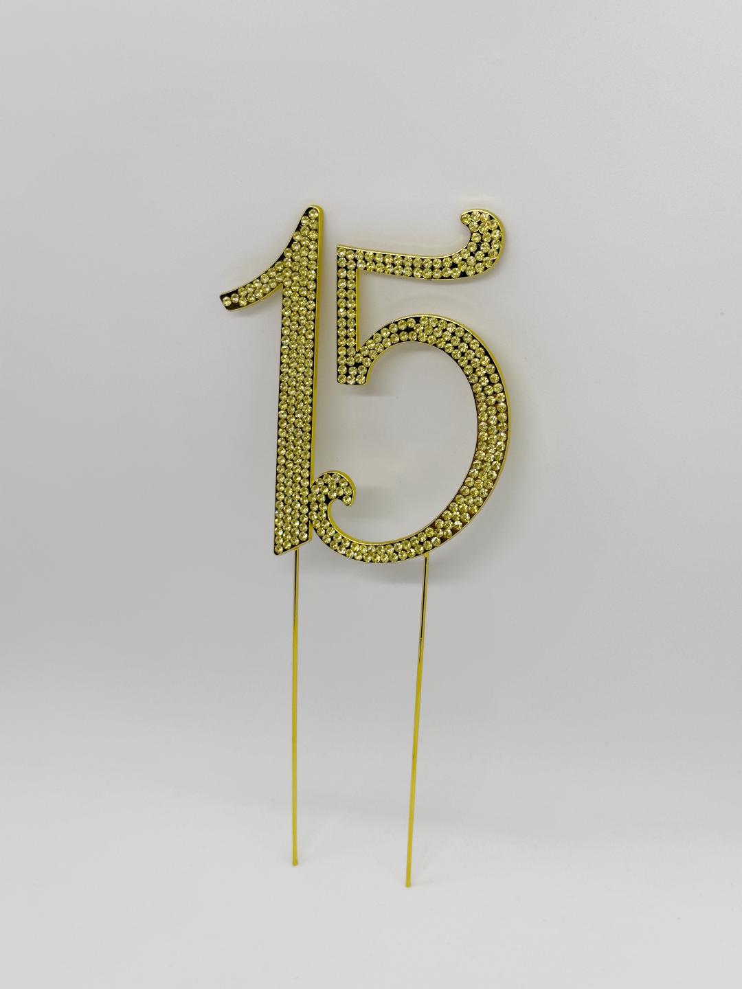 4-1/2" Large Number 15 Rhinestone Quinceanera Cake Topper Gold – Jenly ...