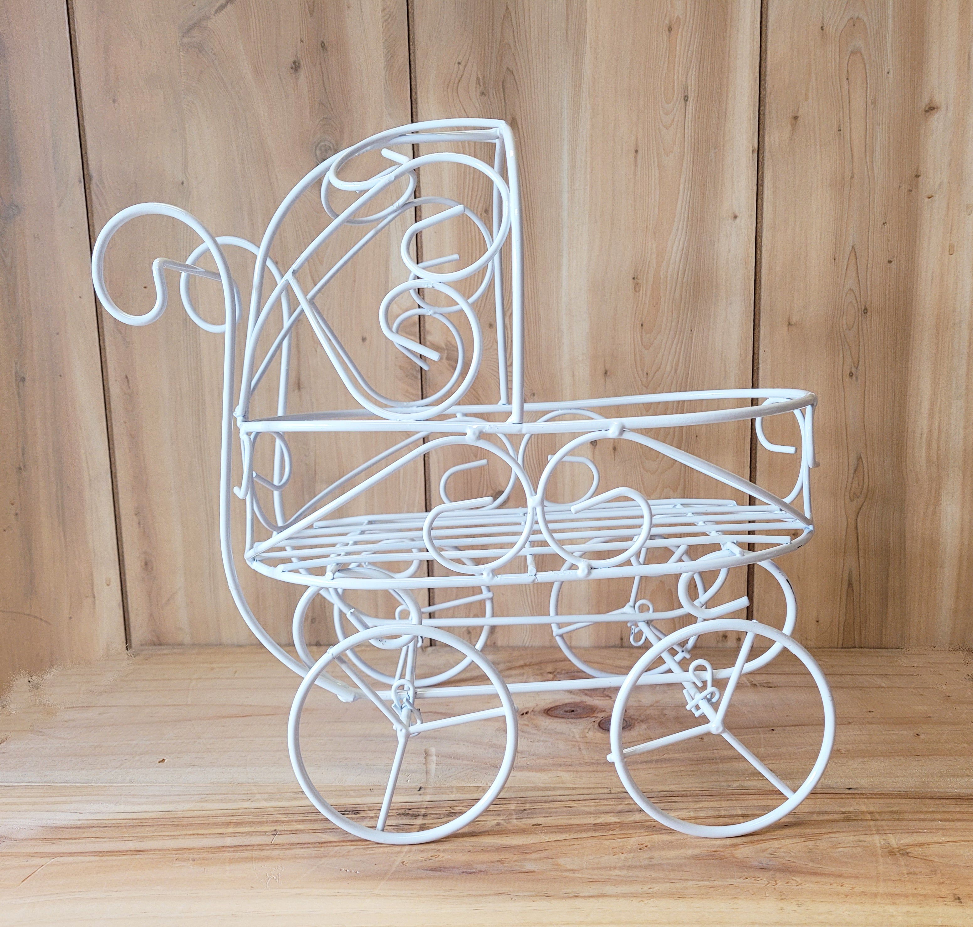 12 Inch White Metal Wired Carriage Stroller Baby Shower Centerpiece ...