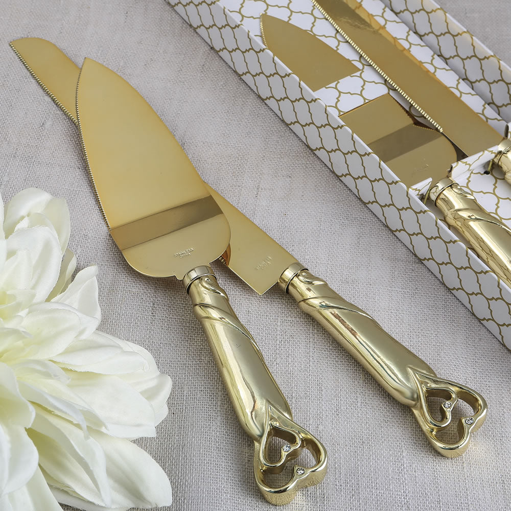 Gold Double Heart Cake Knife & Server Set – Jenly Wholesale Inc