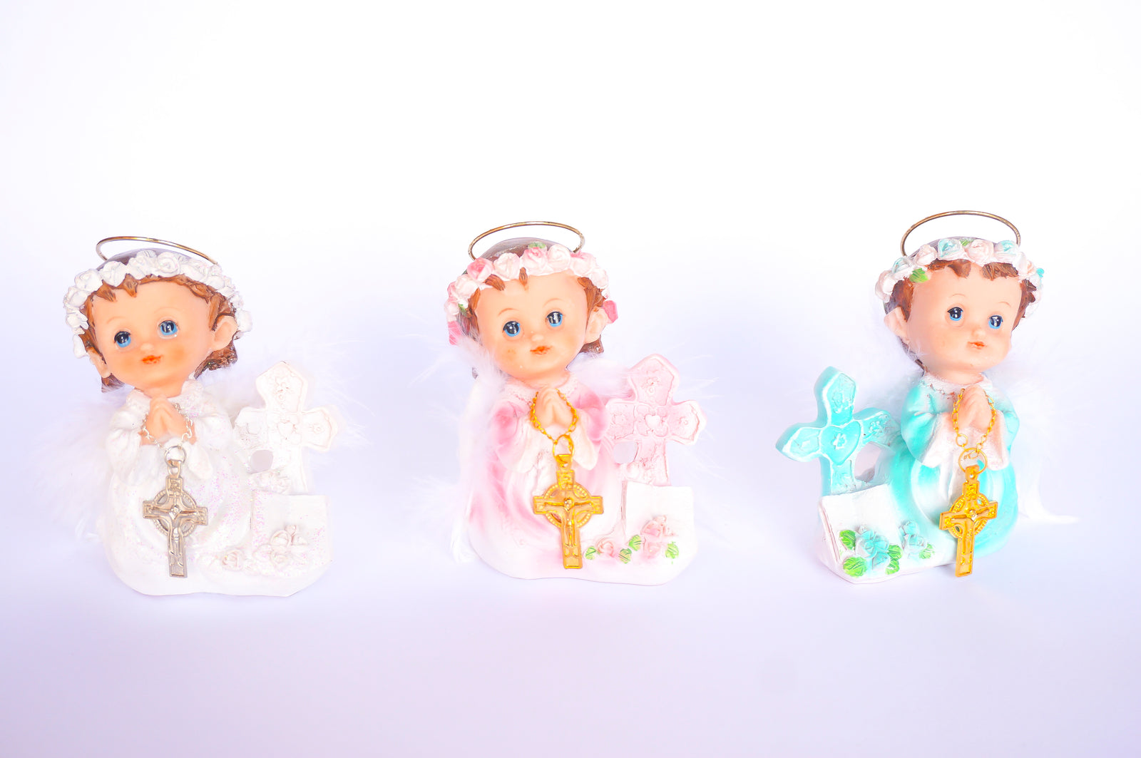 Praying Baby Angel with a Gold Cross and Feather Wings Pink (12 Pieces ...