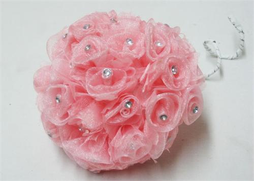Pink Organza Ribbon Rose with Rhinestone (108 Flowers)