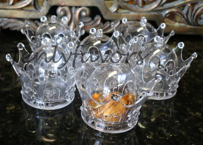 Plastic Mini Dome with Crown Design Party Decoration Favor Box Clear ...