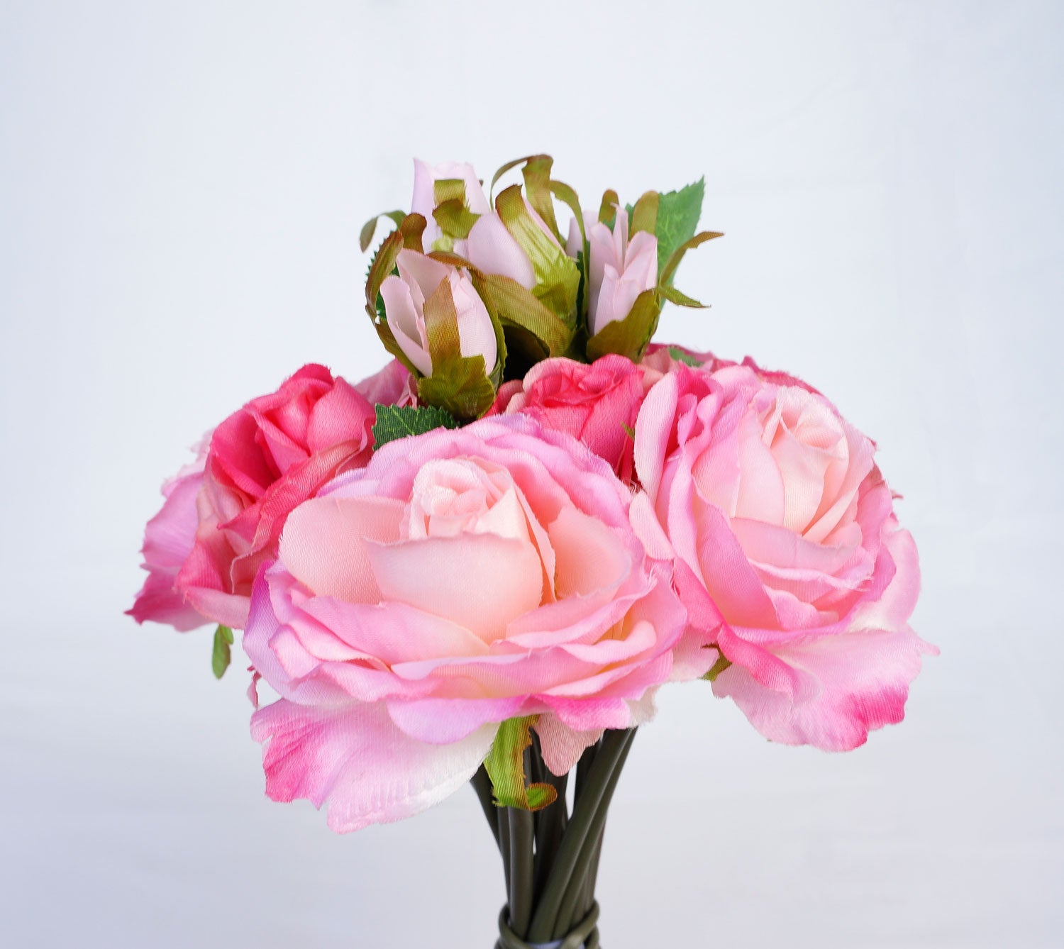 JenlyFavors Rose Artificial Silk Flower Bouquet Pink Mix 11 Stems (9 O ...