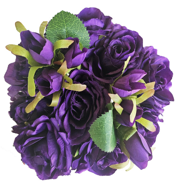 Rose Artificial Silk Flower Bouquet Dark Purple | $7.75