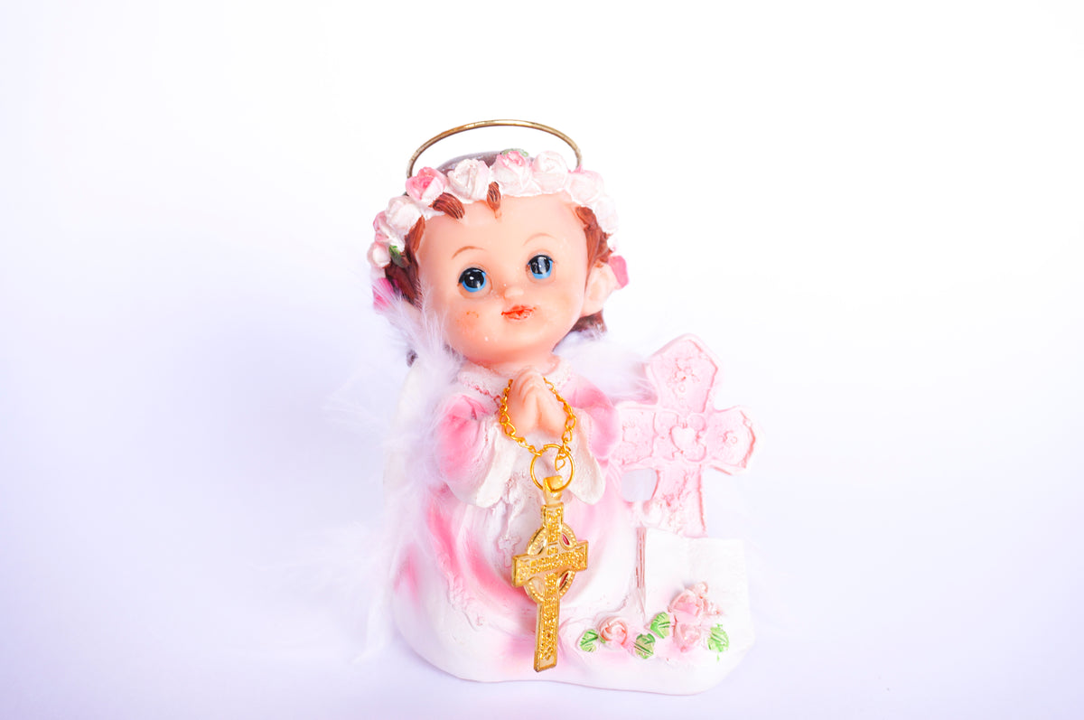 Praying Baby Angel with a Gold Cross and Feather Wings Pink (12 Pieces ...