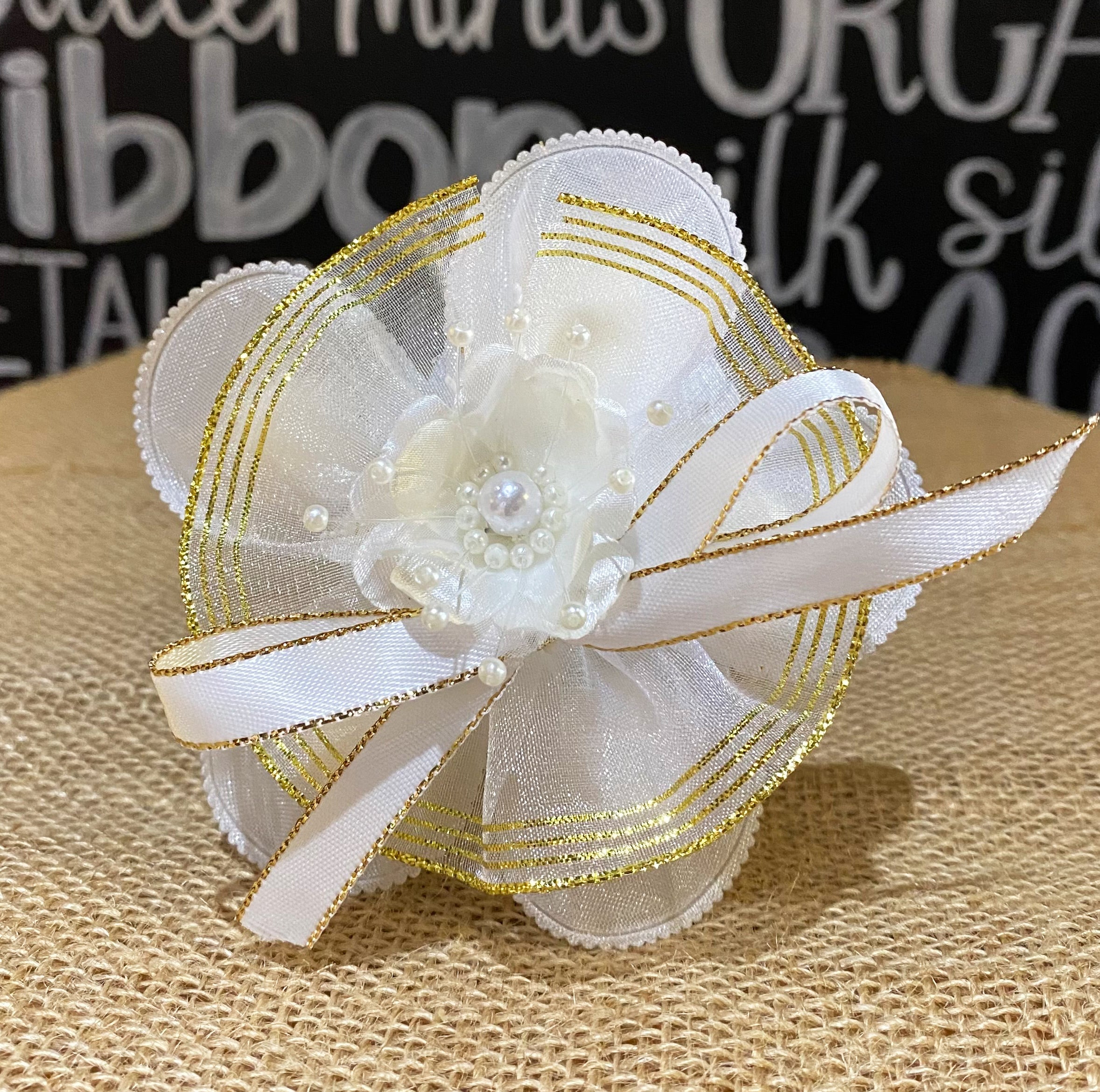 White 1-1/2" Sheer Organza Capia Pull Bow Ribbon with Silver Edge 25 Y ...